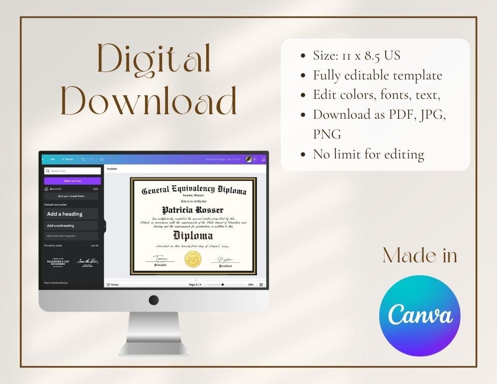 Personalized Diploma Template | DigiTemplateStudio