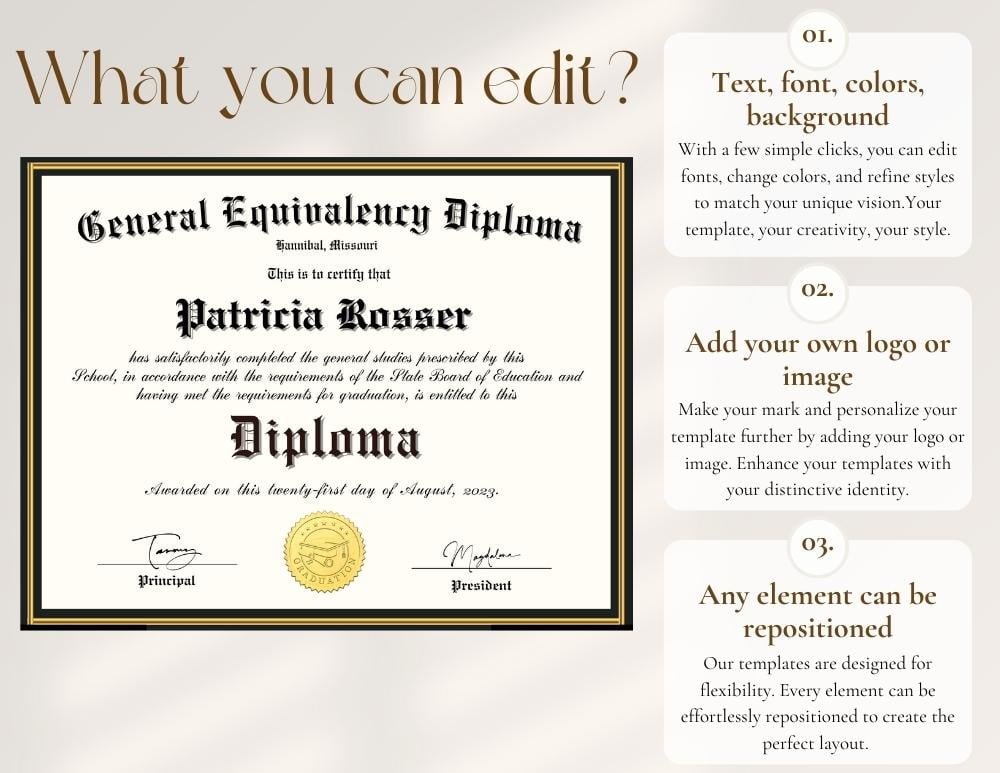 Personalized Diploma Template | DigiTemplateStudio