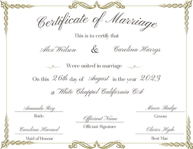 Wedding Anniversary Gift | Marriage Certificate Template