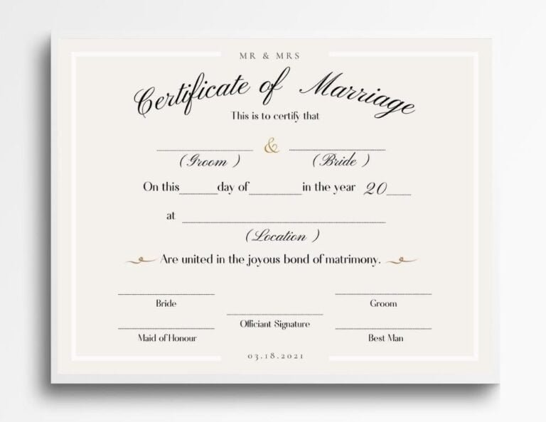 Marriage Certificate Template | Wedding Anniversary Gifts
