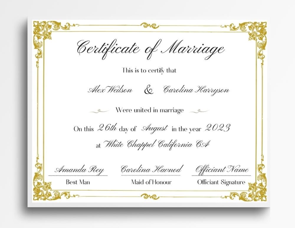Marriage Certificate Template | digitemplatestudio