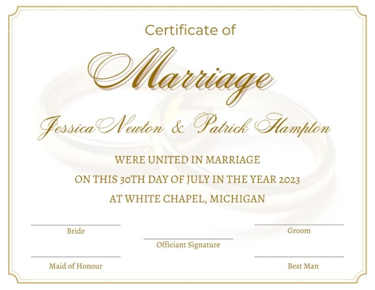 Blank Certificate of Marriage Template | Instant Download