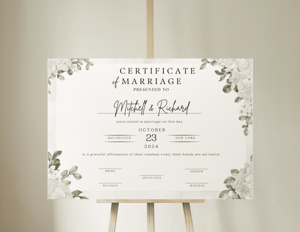 Marriage Certificate Template | Anniversary Gift for Her