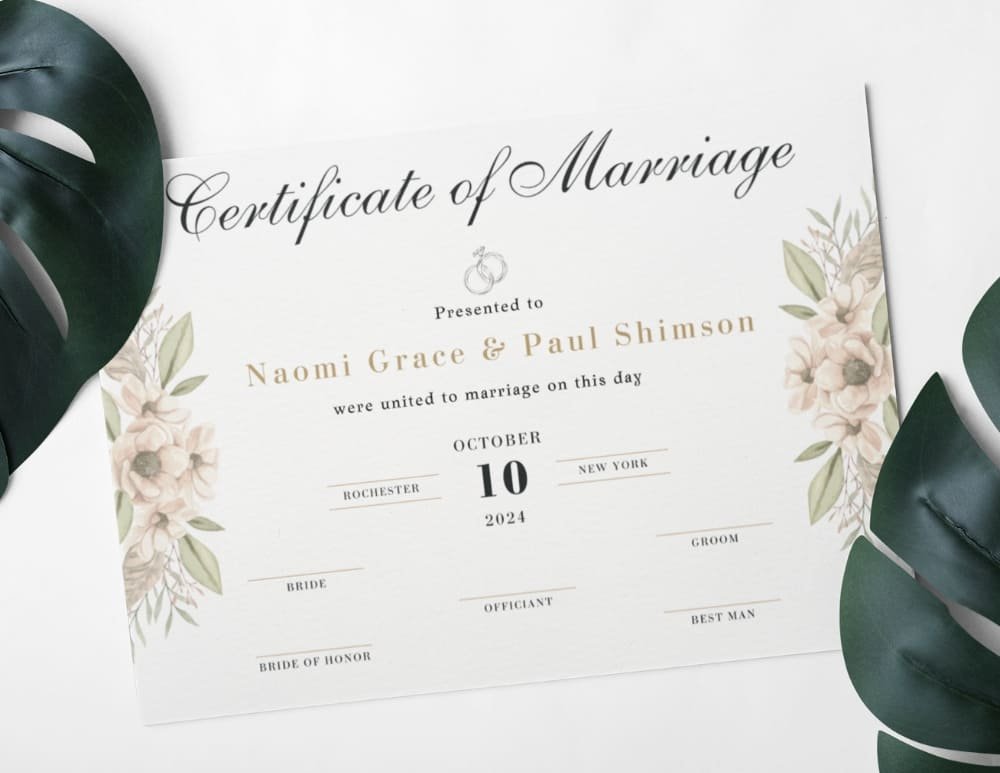 Virtual Marriage Certificate for Fun | Online Wedding Certificate