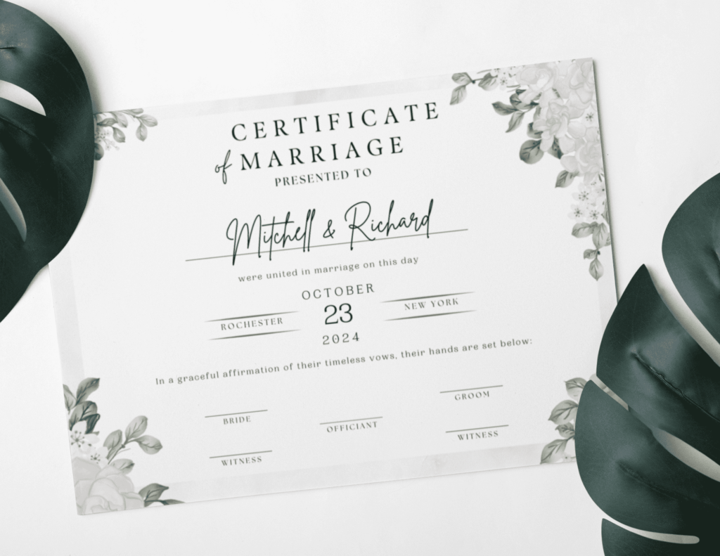 Marriage Certificate Template | Anniversary Gift for Her