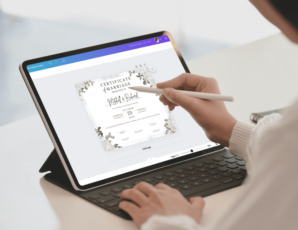 Marriage Certificate Template | Anniversary Gift for Her