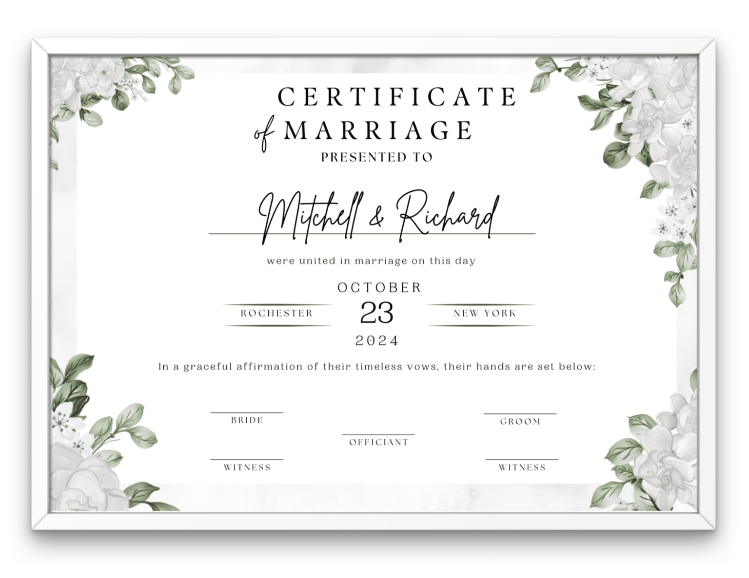 Marriage Certificate Template | Anniversary Gift for Her