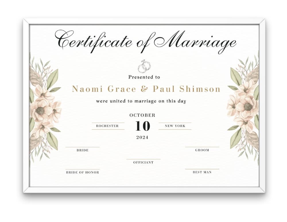Virtual Marriage Certificate for Fun | Online Wedding Certificate