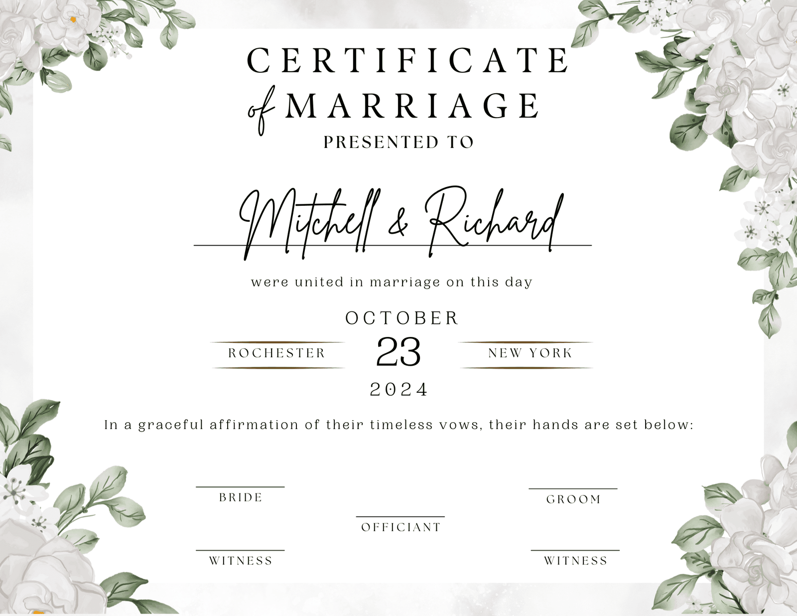 Marriage Certificate Template | Anniversary Gift for Her